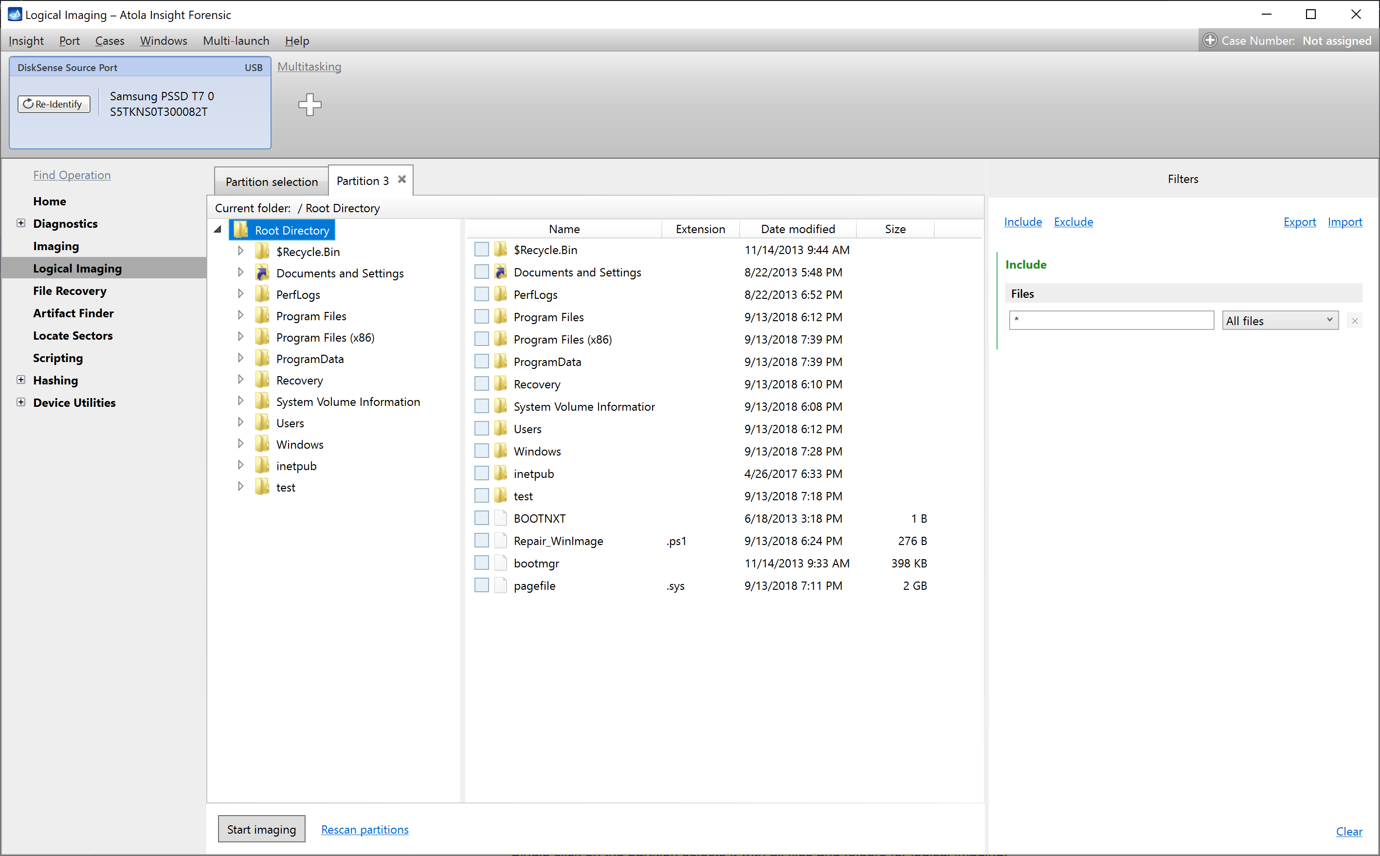 Logical imaging in Atola Insight Forensic with DiskSense unit