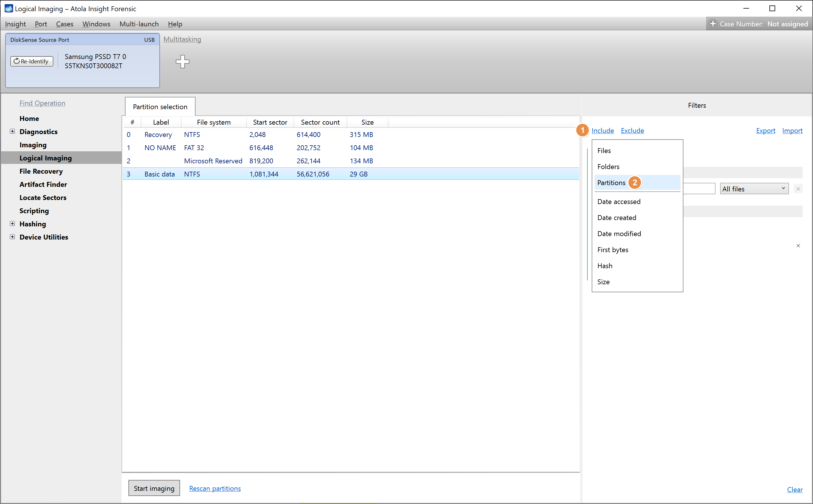 Logical imaging in Atola Insight Forensic with DiskSense unit